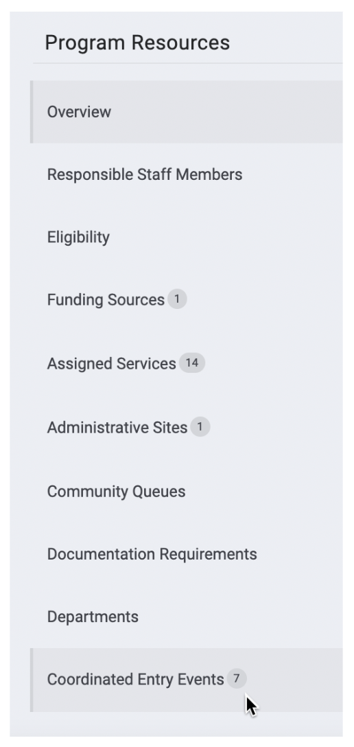 Program Setup: Coordinated Entry Events