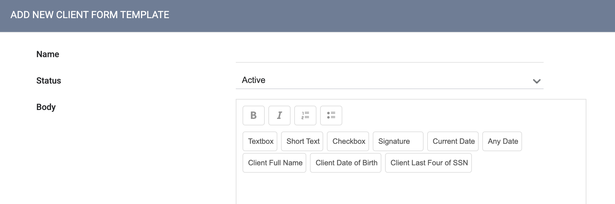 System Advanced Options: Client Forms