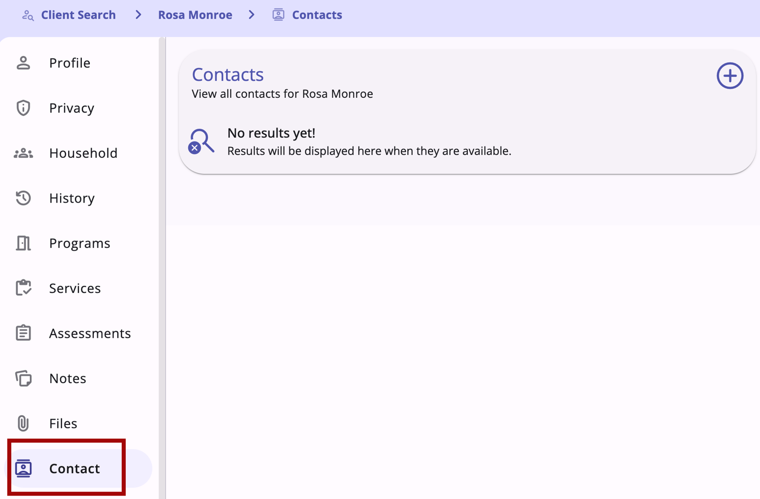 Client Contact Tab (New Clarity Interface)