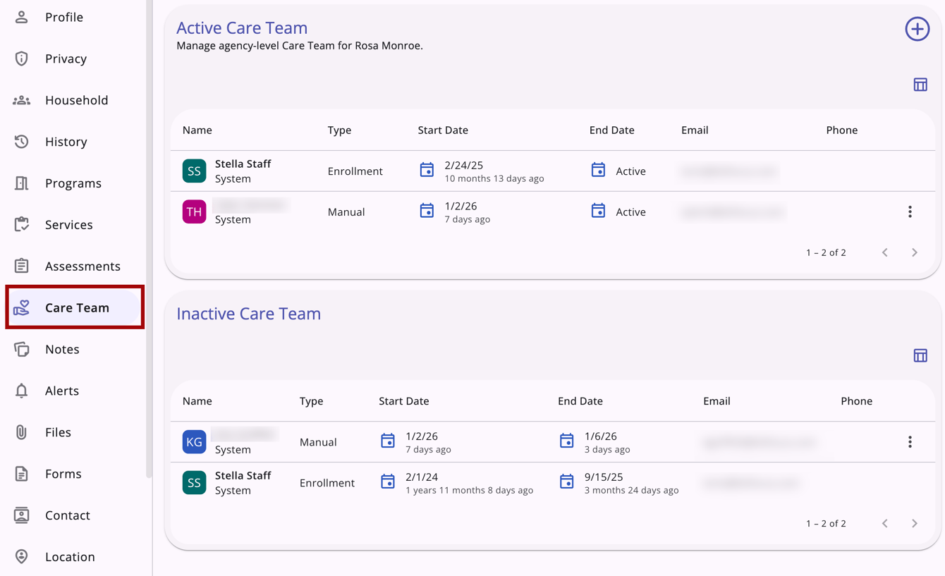 Care Team (New Clarity Interface)
