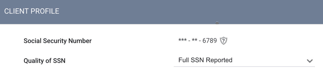 Client Profile SSN Validation and Partial SSNs